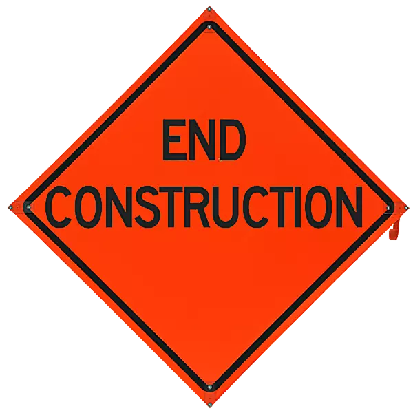 End Construction Safety Roadside Roll-Up Sign with Frames - 36 Inch Si ...