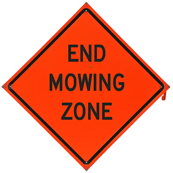 End Mowing Zone Safety Roadside Roll-Up Sign with Frames - 36 Inch Sig ...