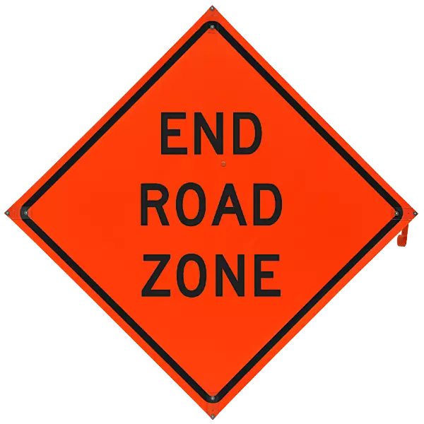 End Road Zone Safety Roadside Roll-Up Sign with Frames - 36 Inch Sign ...