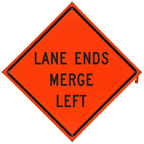 Lane Ends Merge Left Safety Roadside Roll-Up Sign with Frames - 36 Inc ...