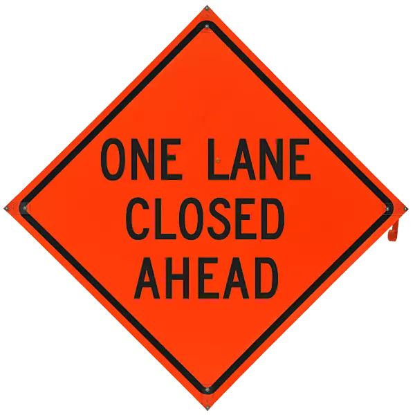 One Lane Closed Ahead Safety Roadside Roll-Up Sign with Frames - 36 In ...