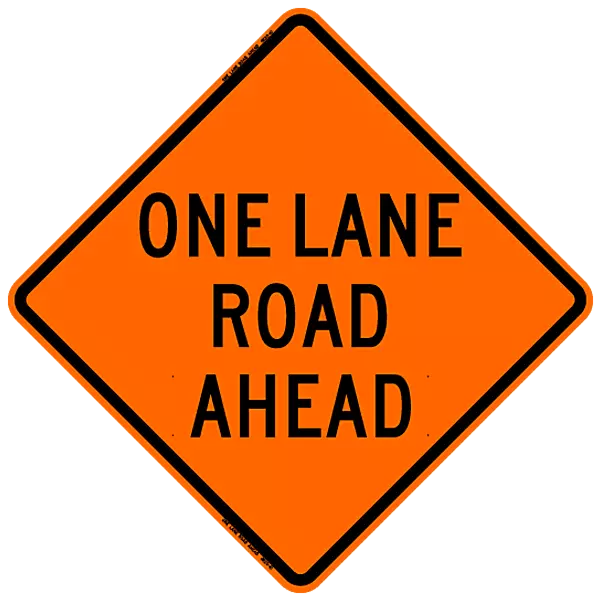 One Lane Road Ahead Safety Roadside Roll-Up Sign with Frames - 36 Inch ...