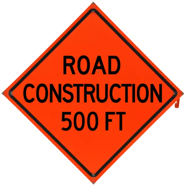 Road Construction 500 ft. Safety Roadside Roll-Up Sign with Frames - 3 ...