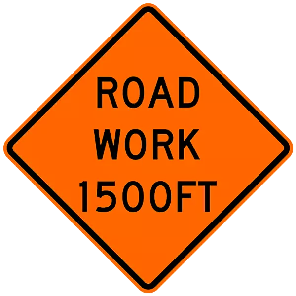 Road Work Ahead 1500ft. Safety Roadside Roll-Up Sign with Frames - 36 ...