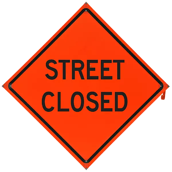 Street Closed Safety Roadside Roll-Up Sign with Frames - 36 Inch Sign ...