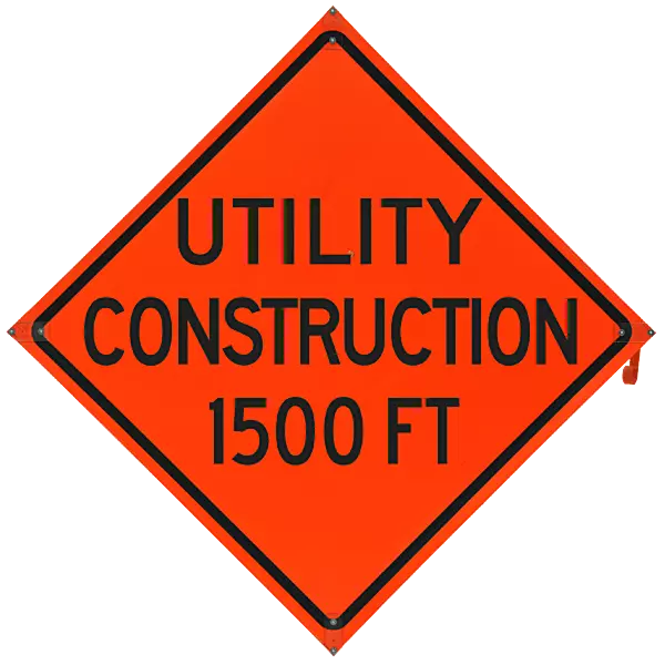 Utility Construction 1500 ft. Safety Roadside Roll-Up Sign with Frames ...