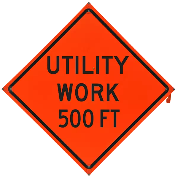 Utility Work 500 ft. Safety Roadside Roll-Up Sign with Frames - 36 Inc ...