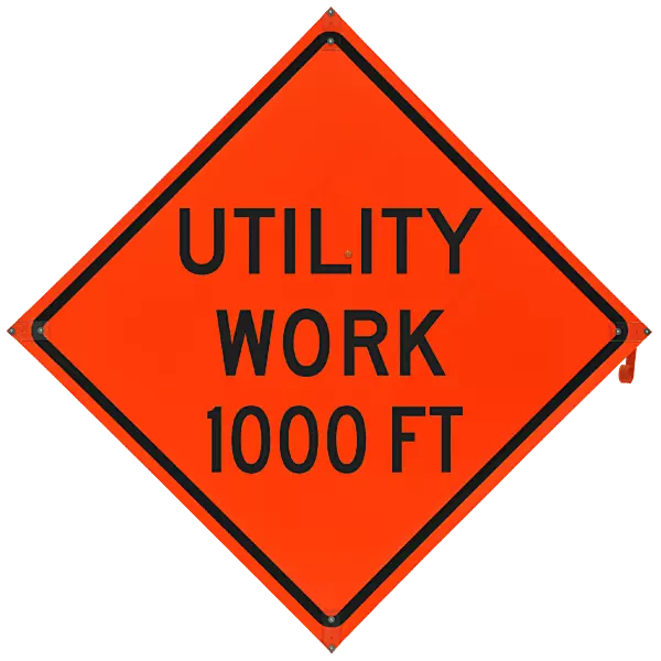 Utility Work 1000 ft. Safety Roadside Roll-Up Sign with Frames - Sign ...
