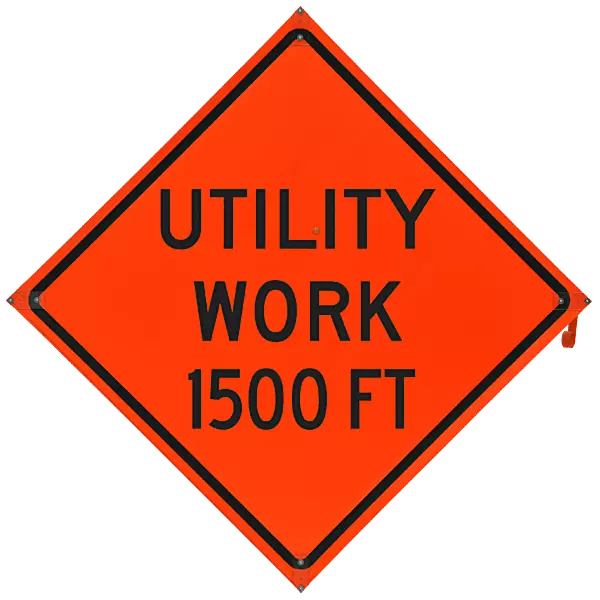 Utility Work 1500 ft. Safety Roadside Roll-Up Sign with Frames - 36 In ...
